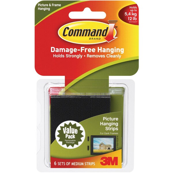 Command Strip Hanging Picture Med Blk 17204BLK | Zoro