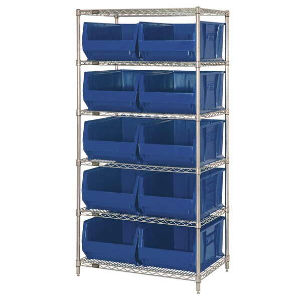 Quantum Storage Systems Wire Shelving Unit with Bins WR6-954BL | Zoro