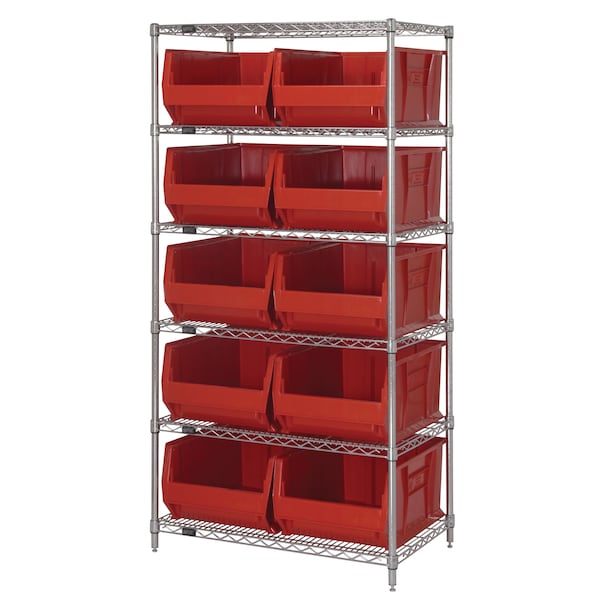 Quantum Storage Systems Wire Shelving Unit with Bins WR6-954RD | Zoro