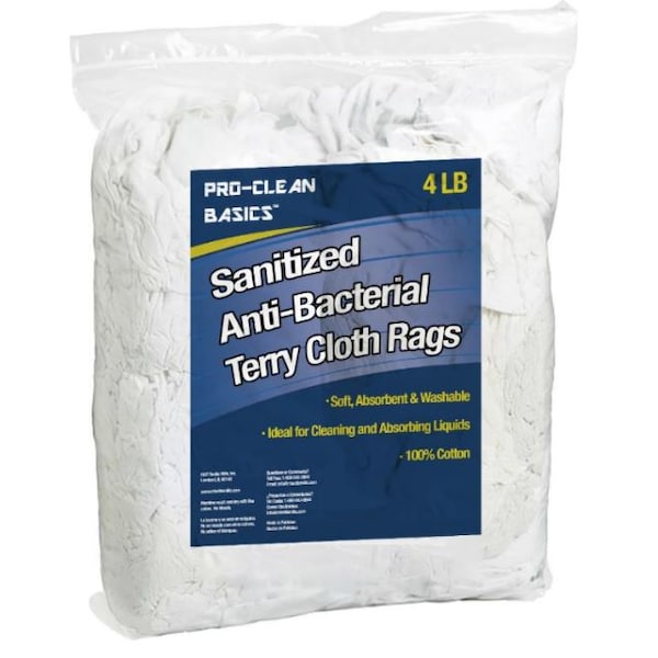 Proclean Sanitized Anti-Bacterial Terry Cloth Rag, White, 4lbs Bag ...