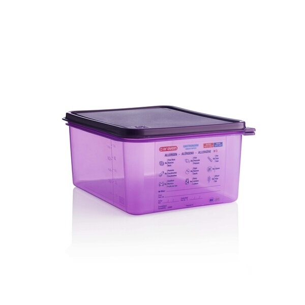 Araven ALLERGEN AIRTIGHT CONTAINER GN1/2, 10, 5qt PURPLE, 12 3/4" X 10 ...