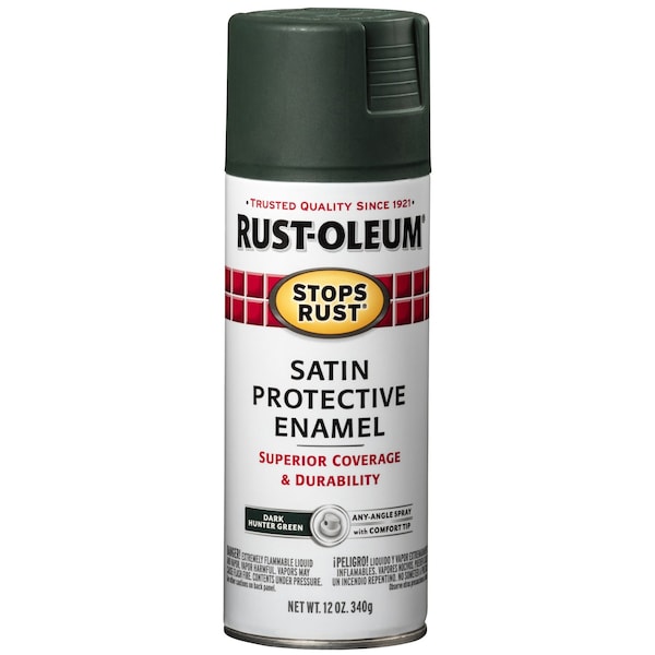 Rust-Oleum Stops Rust Spray Paint, Dark Hunter Green Satin 12 Oz. Spray ...