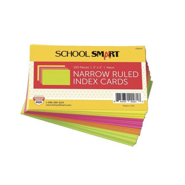 School Smart INDEX CARDS 3X5 RULED NEON PK OF 100 PK IND35NERL | Zoro