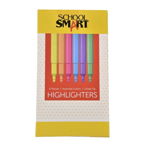 School Smart HIGHLIGHTER ASST COLORS PEN ST/6 PK HY100200-6ASST | Zoro