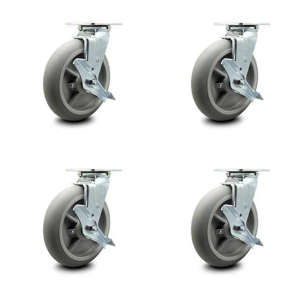 Service Caster 8 Inch Thermoplastic Rubber Swivel Caster Set with Ball ...