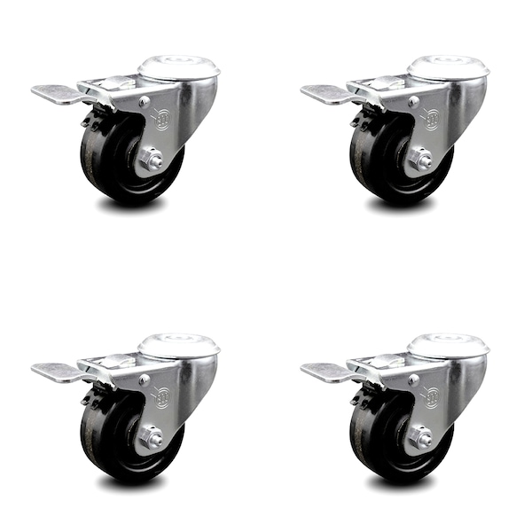 Service Caster 3 Inch Phenolic Wheel Swivel Bolt Hole Caster Set with ...