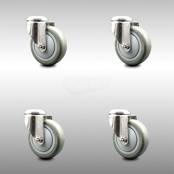 Service Caster 4 Inch 316SS Gray Polyurethane Wheel Swivel Bolt Hole ...