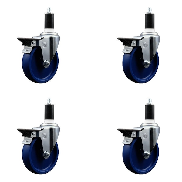 Service Caster 4'' Solid Poly Swivel 1-3/8'' Expanding Stem Caster Set ...