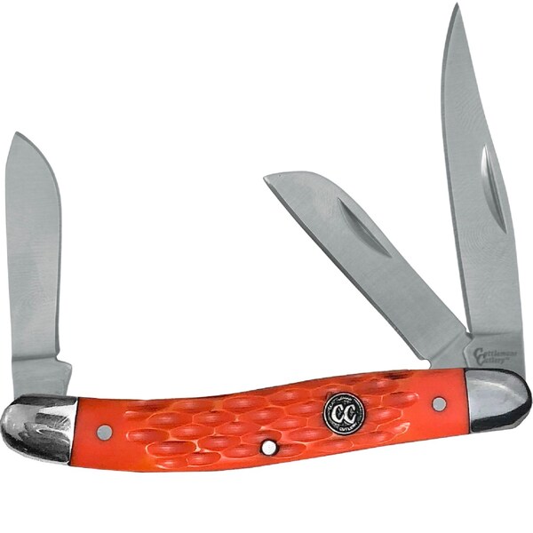 Cattlemans Cutlery Cattleman Stockman 2.5 in Blade Orange Jigged Delrin ...