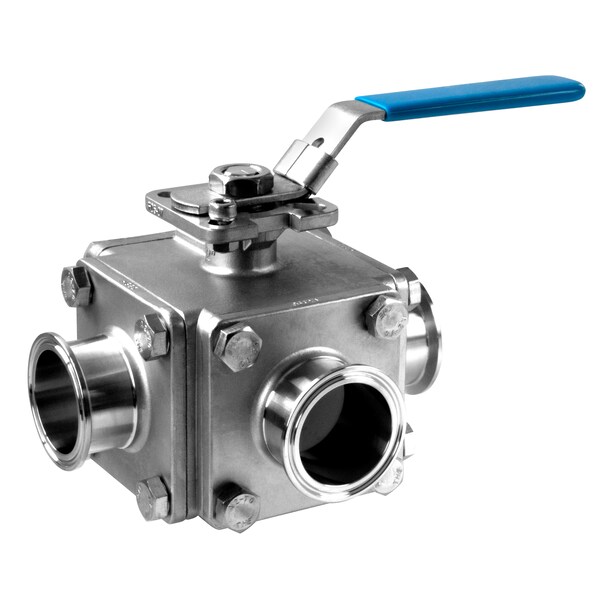 Steel & Obrien 3/4" Ball Valve, T Pattern, 3 Way/Clamp Ends - 316SS ...