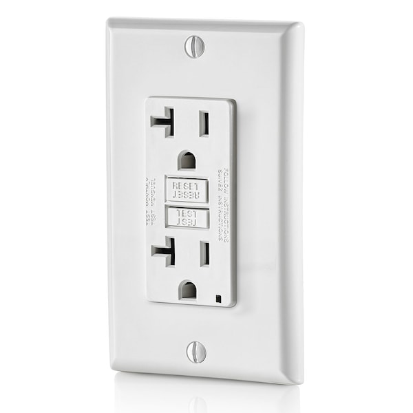 Leviton GFCI Receptacle, 20A, 125Vac, 5-20R, White GFTR2-W | Zoro