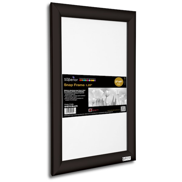 Seco Poster Snap Frame, 27" x 41", Black SN2741BLACK | Zoro