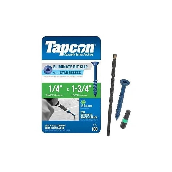 Tapcon 1/4-inch x 1-3/4-inch Climaseal Blue T25 Head Concrete Screw ...