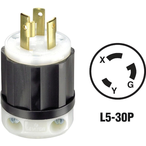 Leviton 30A 125V 3-Wire 2-Pole Industrial Grade Locking Cord Plug 121 ...