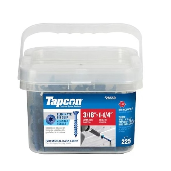 Tapcon 3/16-inch x 1-1/4-inch Climaseal Blue Flat Head T25 Concrete ...