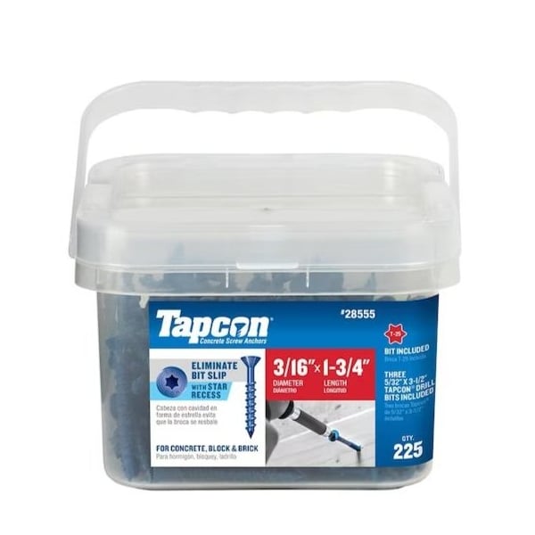 Tapcon 3/16-inch x 1-3/4-inch Climaseal Blue Flat Head T25 Concrete ...