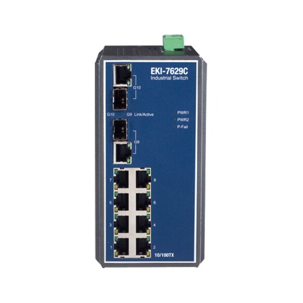 Advantech 8-Port 10/100Mbps + 2G Combo Unmanaged Ethernet Switch -10 ...