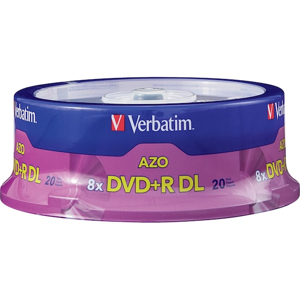 Verbatim Azo Dvd+R Dl 8.5Gb 8X w/ Branded Surface - 20Pk Spindle 95310 ...