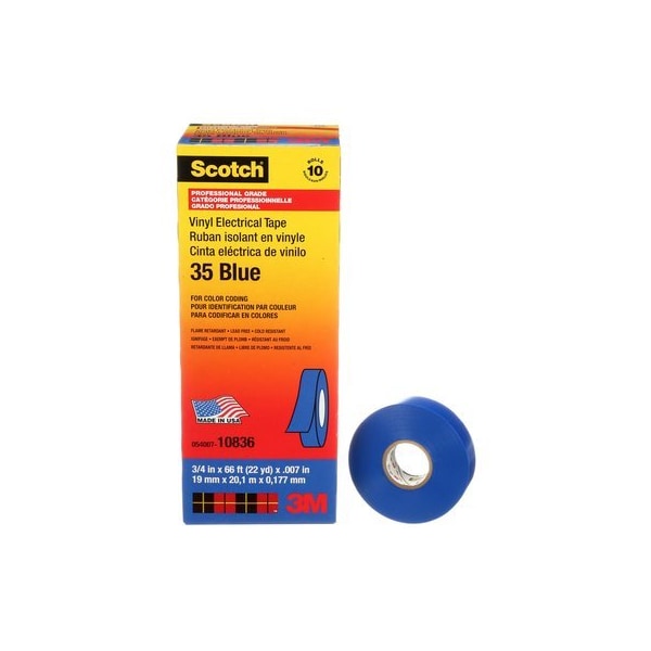 3M Scotch Vinyl Color Coding Electrical Tape 35, 3/4 In X 66 Ft, Blue ...