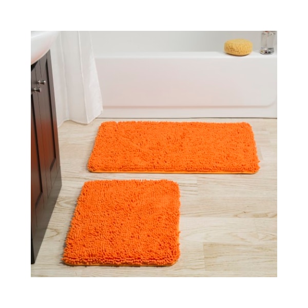 Hastings Home 2 Piece Memory Foam Shag Bath Mat - Orange 961643AZH | Zoro