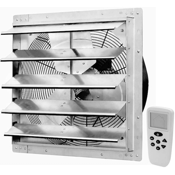 Iliving Silver 1736 CFM 18 in. Gable Mount Smart Remote Shutter Exhaust Fan with Thermostat ...