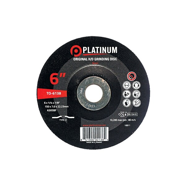 Platinum ORIGINAL H/D GRINDING DISC - TYPE 27 - 6" x 1/4" x 7/8" TO ...