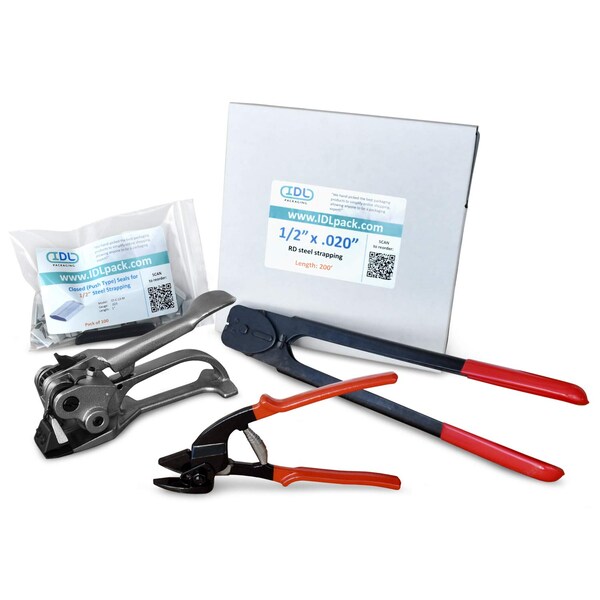 Idl Packaging 1/2" Steel Strapping Kit, 200 Ft. for Round Packages R ...
