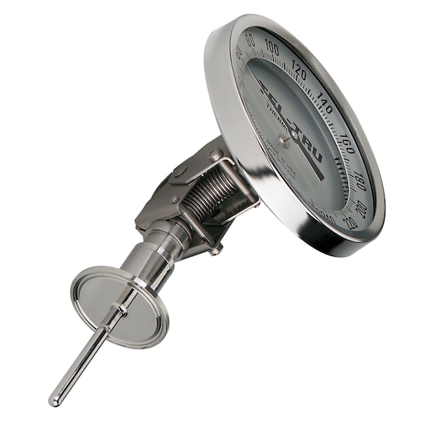Tel-Tru Sanitary Thermometer, Adj Angle, 3in Dial, 1.625in Stem, 20 ...
