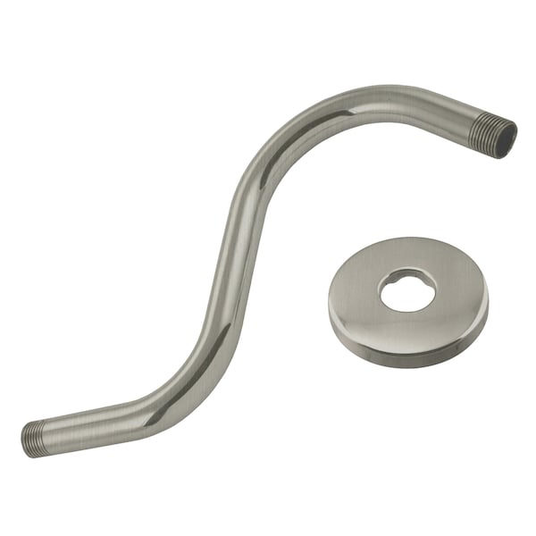 Westbrass 1/2" IPS x 8" S-Shaped Shower Arm and Flange in Satin Nickel ...