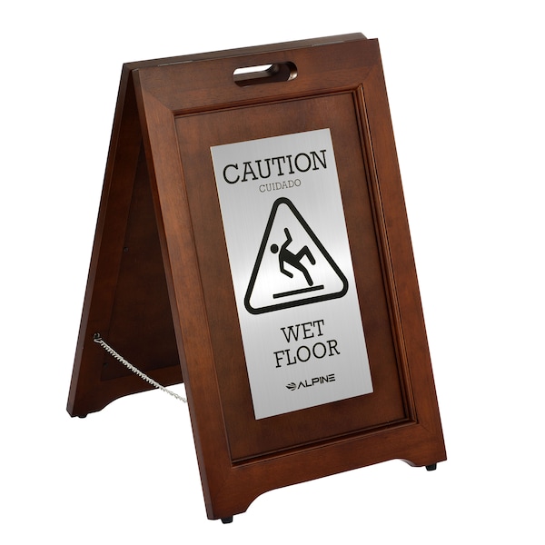 Alpine Industries 2-Sided Wooden Stainless Steel Wet Floor Sign 499-SSB ...
