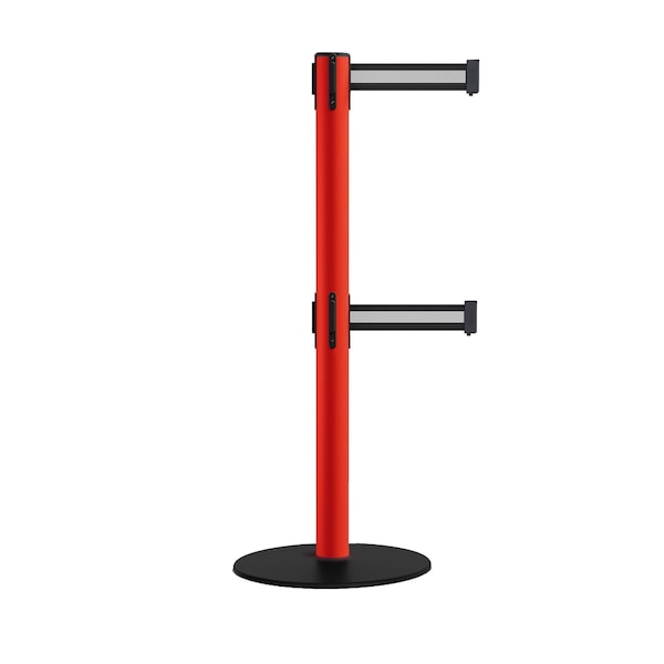 Montour Line Retractable Dbl Belt 2.5" Red Post , Low Base, 9' Bk/W H ...