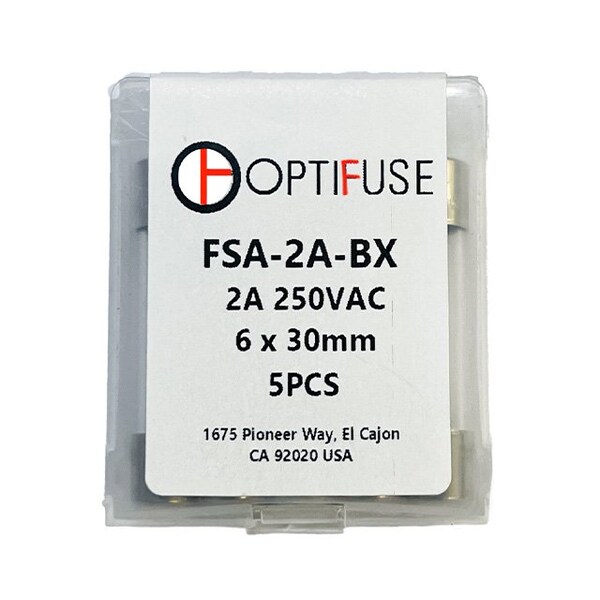 Optifuse 3AG 1/4 x 1 1/4 - Fast, 250V 2A, Box FSA-2A-BX | Zoro