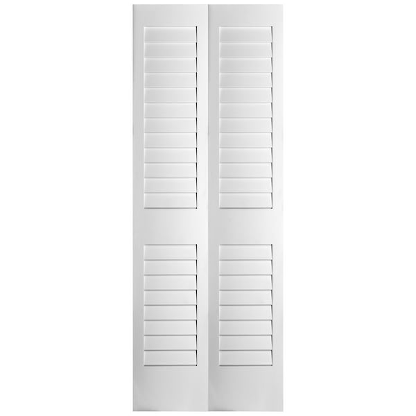 Trimlite 36" x 80" Primed Plantation Louver over Louver Bifold Door and ...