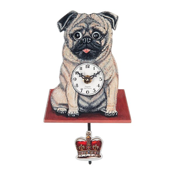 River City Cuckoo Oliver the Pug - Moving Eyes Pug Clock with Crown ...