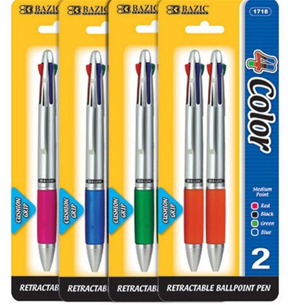Bazic Products Bazic Silver Top 4-Color Pen w/ Cushion Grip, 48PK 1718 ...