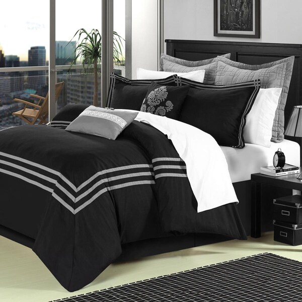 Chic Home Cosmo Black Queen 12 Piece Bed in a Bag Comforter Set with 4 ...