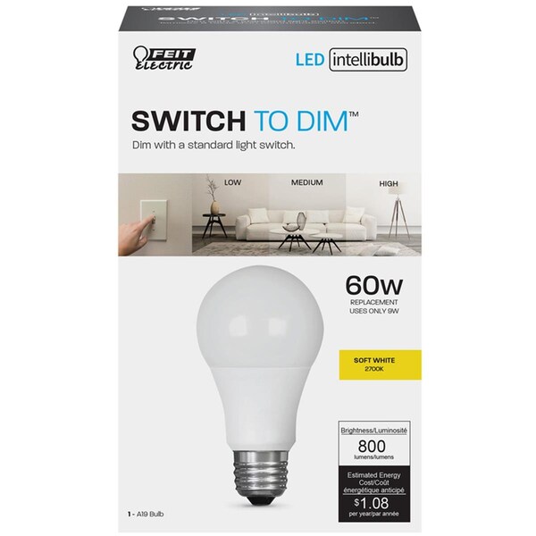 Feit Electric 9 Watts 800 Lumens 2700 K A-Line A19 Electric Intellibulb ...