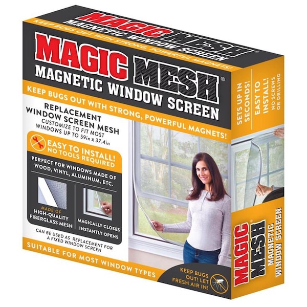 Magic Mesh 37.4 x 59 in. Magnetic Replacement Window Screen Fiberglass ...