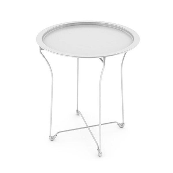 Latestluxury Metal Folding Metal Side Table Tray, White - Round ...