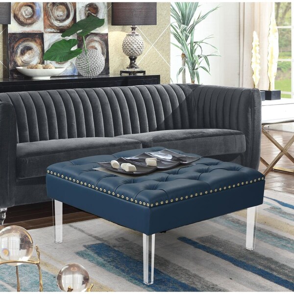 Fixturesfirst Remi Square Ottoman Center Table Tufted PU Leather ...