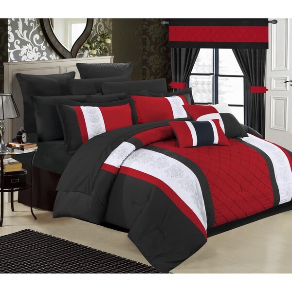 Chic Home Aura Complete Pintuck Embroidery Color Block Bedding ...