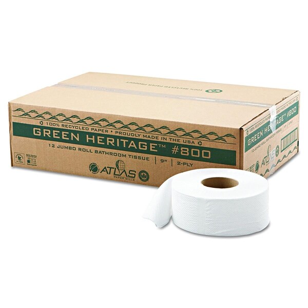 Atlas Paper 9 In. White 2 Ply Green Heritage Economy Junior Roll ...