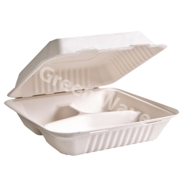 Green Wave International PE 9 x 9 x 3 in. 3 Compartment Bagasse ...