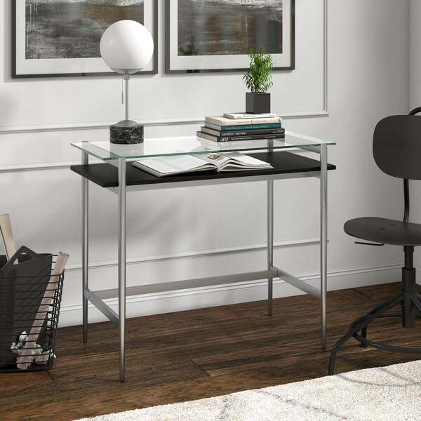 Henn & Hart 36 in. Eaton Silver Desk with Black Woodgrain Shelf OF1173 ...