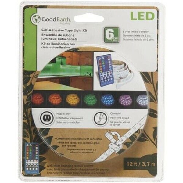 Good Earth Lighting 12 ft. LED Ir Remote Cuttable & Joinable Tape Light ...