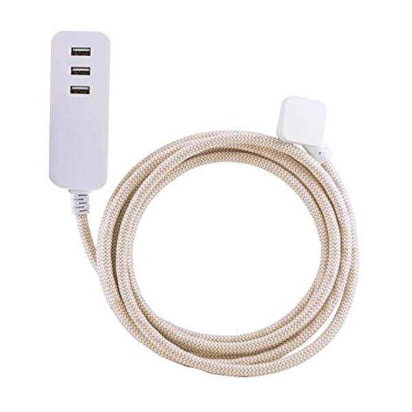 Whole-In-One 37922 3 Prong & 3 USB Port White, Tan Extension Cord ...