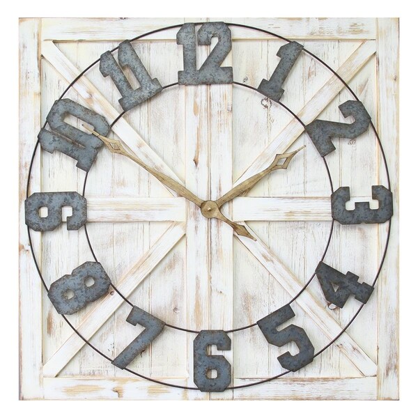 Boletin Rustic Farmhouse Wall Clock Distressed White Galvanized Metal ...