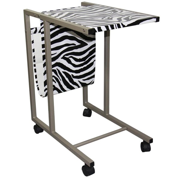 Homeroots Modern Zebra Print Metal Laptop Cart & Desk Silver Black ...