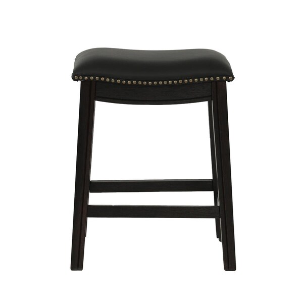 Kd Gabinetes 24 in. Saddle Counter Stool in Black Faux Leather - Set of ...
