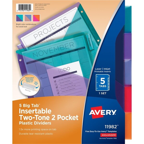 Workstationpro Big Tab Insertable Two-Pocket Plastic Dividers, Multi ...